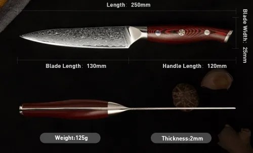 KnifeBoss víceúčelový damaškový nůž Utility 5" (127 mm) Black & Red VG-10