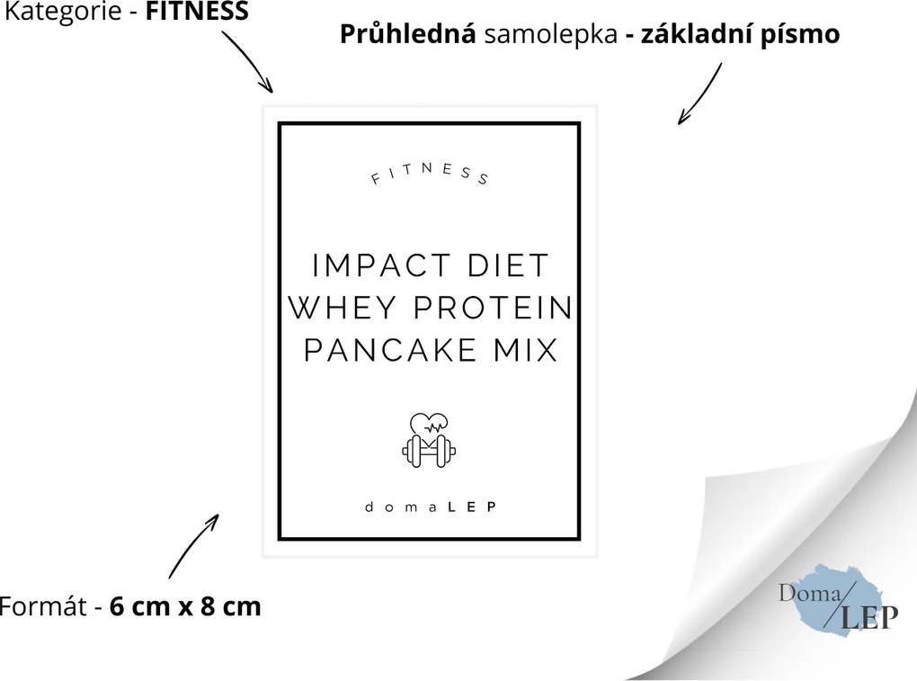 IMPACT DIET WHEY PROTEIN PANCAKE MIX - Samolepka na dózu pro fitness doplňky - DomaLEP tvar: OBDÉLNÍK, barva: PRŮHLEDNÁ - ČERNÉ písmo, velikost: š. 6 cm x v. 8 cm - tučné písmo