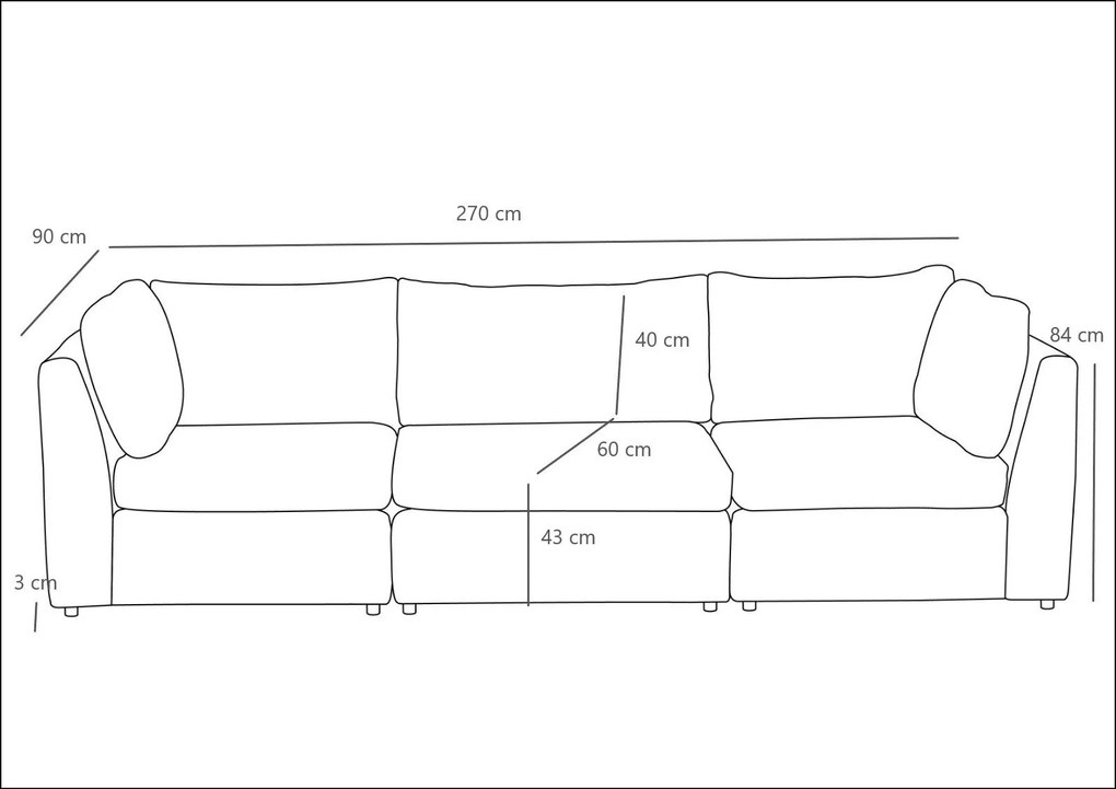Hanah Home Třímístná pohovka MOTTONA krémová 270 cm