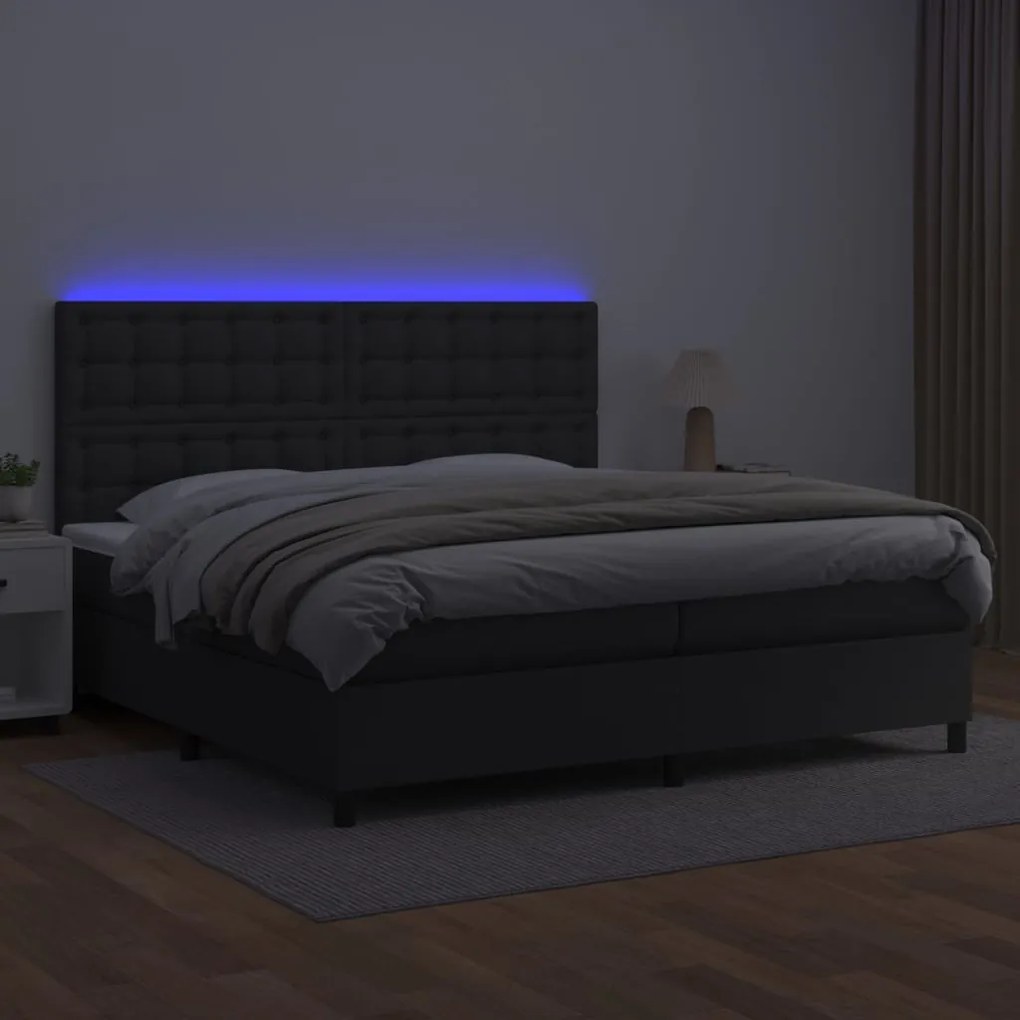 Box spring postel s matrací a LED černá 200x200 cm umělá kůže 3135963