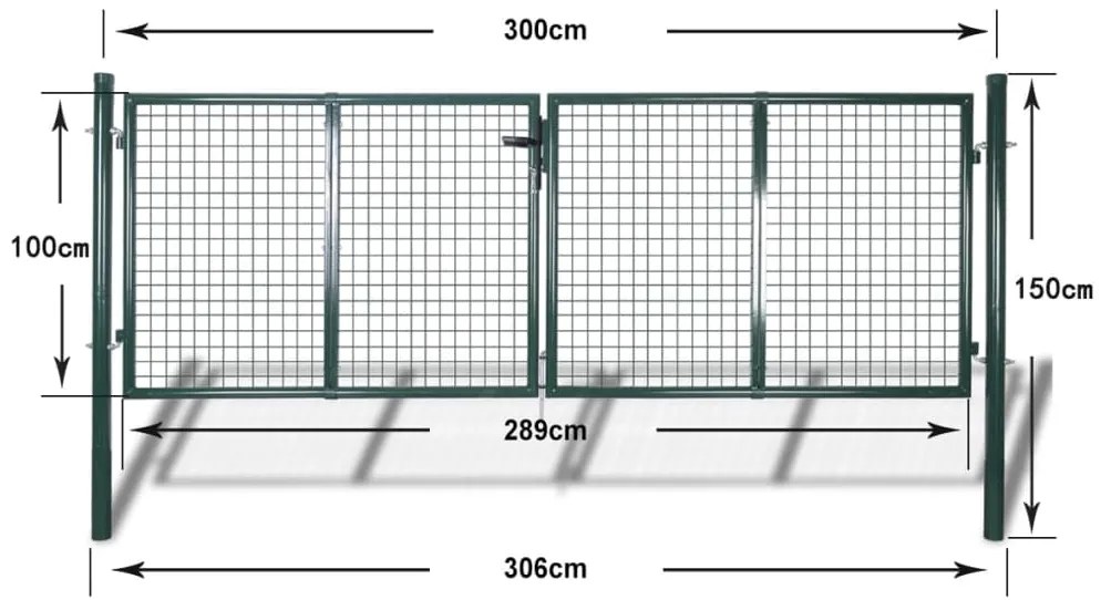 vidaXL Marketos Plotová branka ocelová 300 x 100 cm zelená