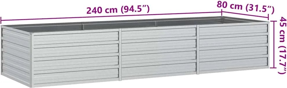 Zahradní vyvýšený záhon 240x80x45 cm pozinkovaná ocel stříbrný 316888