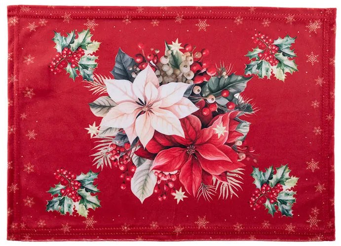 Sada 4 ks prostírání a stolního běhounu RED POINSETTIA