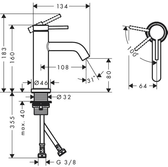 Hansgrohe Tecturis S Umyvadlová baterie, CoolStart, chrom 73301000