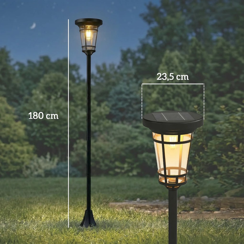 Outsunny Solární lucerna sada 2 stojacích lamp 180 cm s nastavitelnou výškou a 2 režimy jasu, spínač se světelným senzorem, IP44