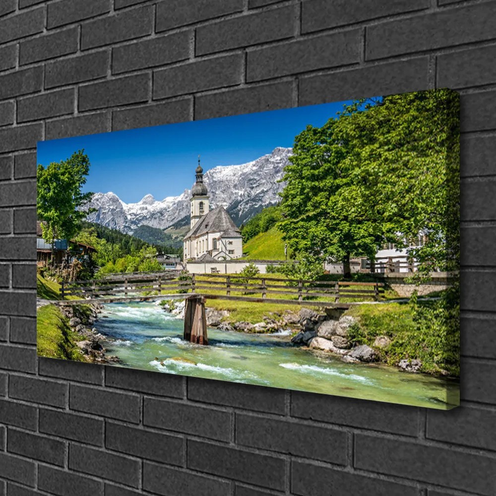 Obraz na plátně Kostel Most Jezero Příroda 120x60 cm