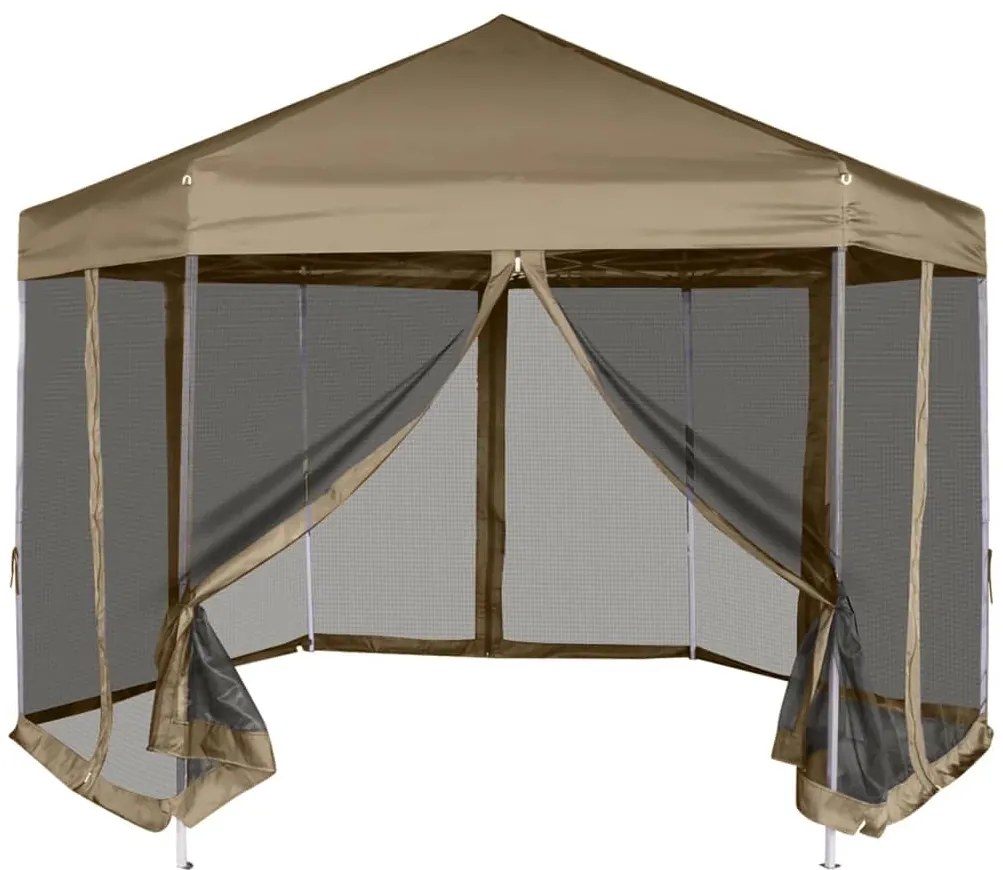 Šestihranný pop-up stan s bočnicemi 3,6 x 3,1 m taupe 220 g/m²