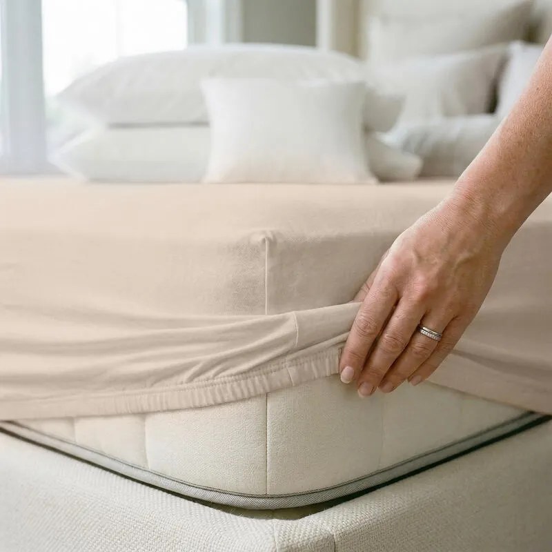 SCANquilt napínací prostěradlo JERSEY ELASTIC LYCRA béžová výška matrace do 30 cm 180 x 200 cm