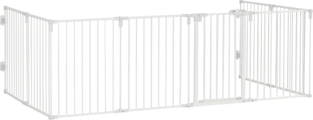 PawHut Hračkový výběh pro štěňata s dveřmi, ochrana proti krbu, flexibilní, skládací, 8 panelů, každý 60 x 76 cm, bílá | Aosom