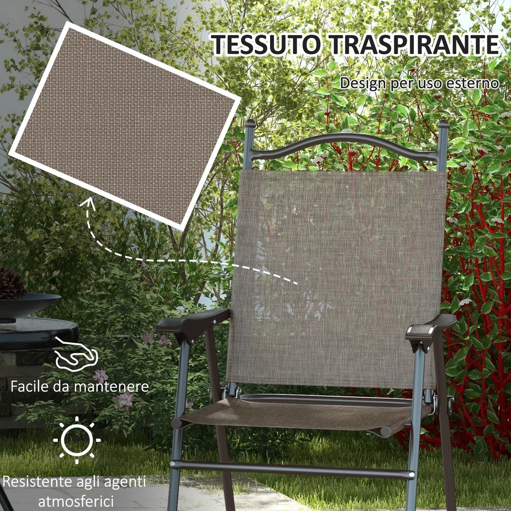 Outsunny Sada 2 Skládacích Zahradních Křesel, Venkovní Křesla s Opěrkami a Prodyšným Materiálem Sedáku, Hnědá