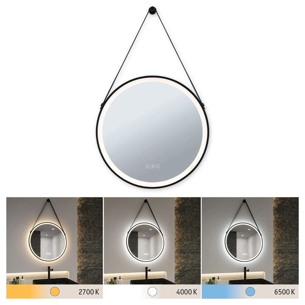 P 71089 LED zrcadlo s osvětlením Mirra IP44 CCT 230V 11,5W stmívatelné černá/zrcadlo - PAULMANN