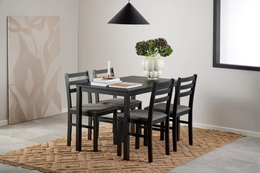 ACTONA Jídelní set stolu a čtyř židlí ALICANTE černý 110x70 cm