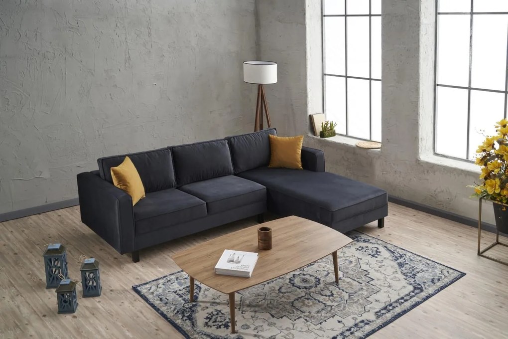 Hanah Home Sametová pohovka KALE antracit pravá 825BLC2720