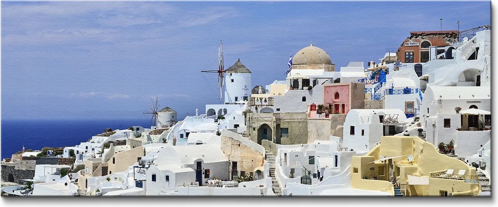 Řecko Santorini Panorama Obraz Na Plátně 40x100