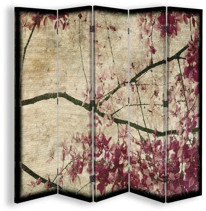 Ozdobný paraván, Květy na větvi - 180x170 cm, pětidílný, klasický paraván