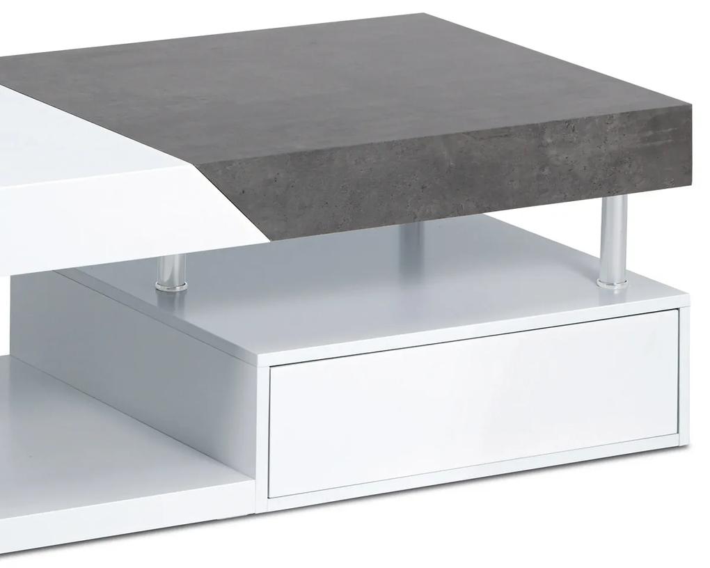 Konferenční stolek 120x60x42, MDF bílý mat/dekor beton, 2 šuplíky - AHG-622 WT