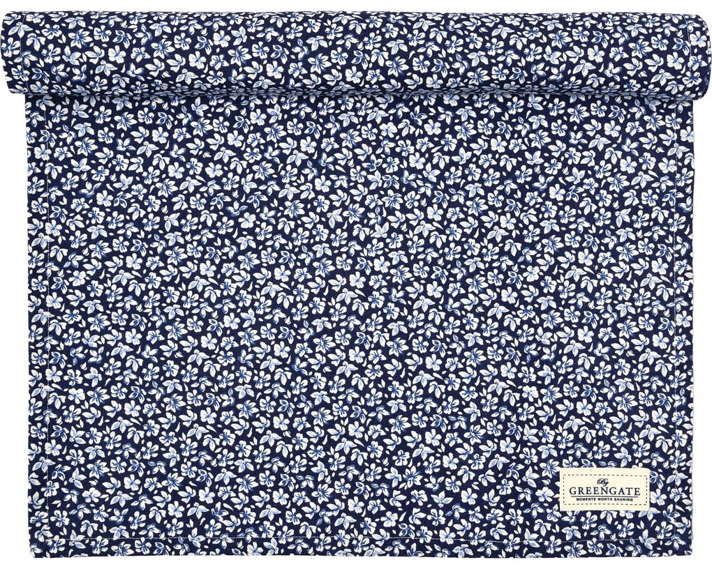 GREEN GATE Bavlněný běhoun Dahla Blue 140 x 45 cm, modrá barva, textil