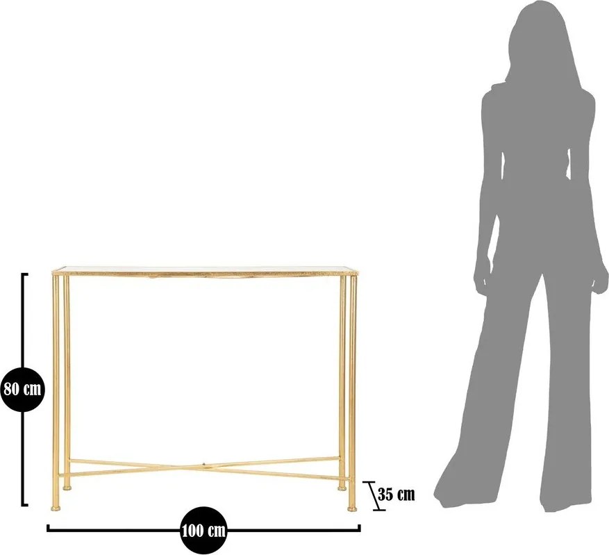 Bílý/ve zlaté barvě konzolový stolek se skleněnou deskou 35x100 cm Butterflies – Mauro Ferretti