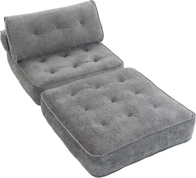 HOMCOM skládací křeslo 1-místné 95 x 220 cm s 2 polštáři, silný sedák, 3-v-1 spací křeslo, světle šedé