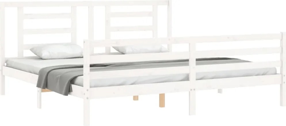 Rám postele s čelem bílý 200 x 200 cm masivní dřevo 3194722