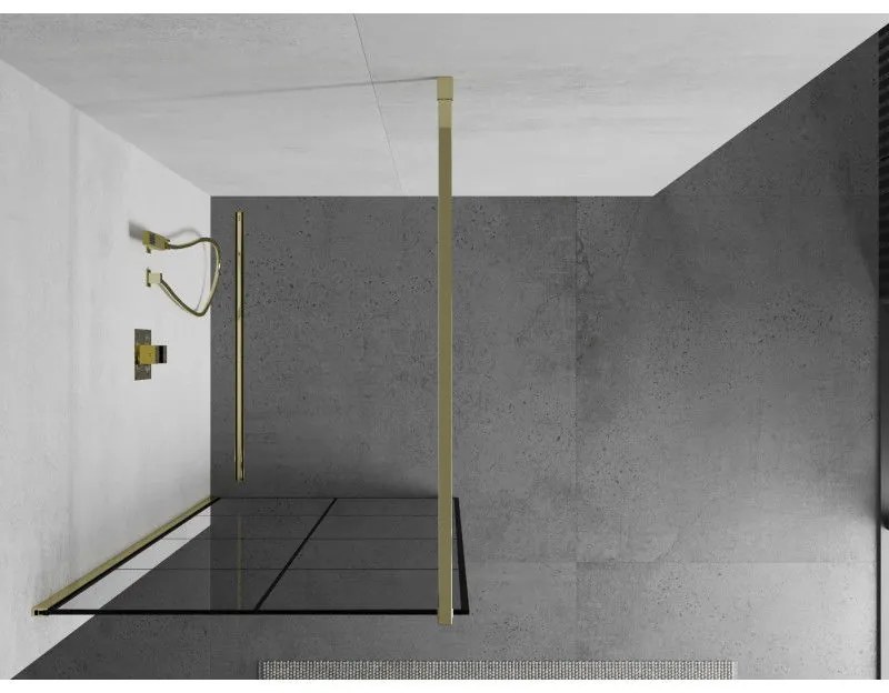 Mexen Kioto sprchová zástěna 70x200 cm 8 mm, zlatý profil, sklo černý vzor 1, 800-070-101-01-77