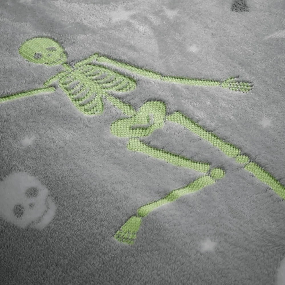 Šedé dětské povlečení se svítícím efektem na jednolůžko z mikroplyše 135x200 cm Halloween Skeleton – Catherine Lansfield