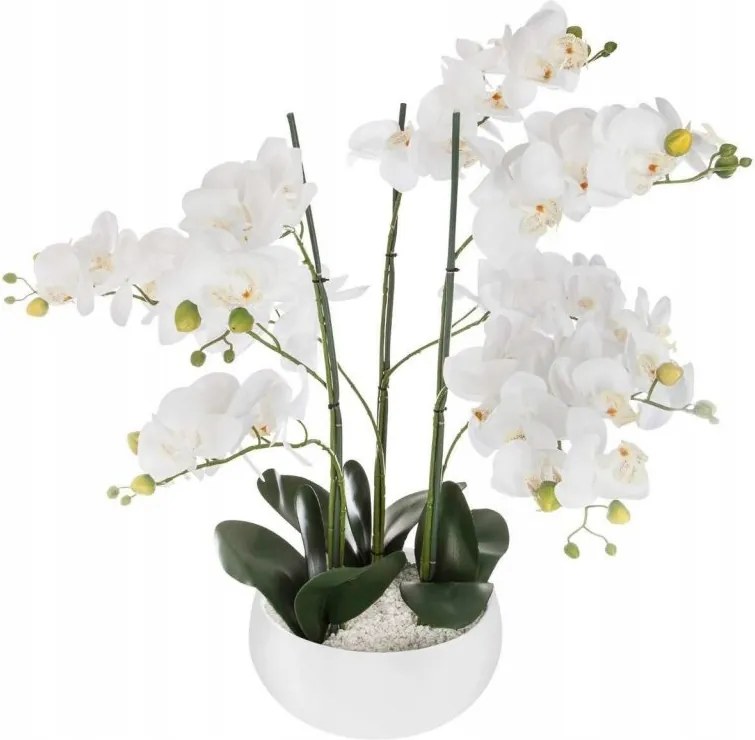 Umělá rostlina, umělá orchidej, bílý květináč, 65 cm