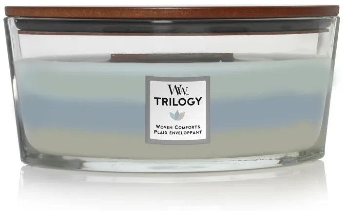 WoodWick vonná svíčka s dřevěným knotem Elipsa Trilogy Elipsa Woven Comforts 453,6 g