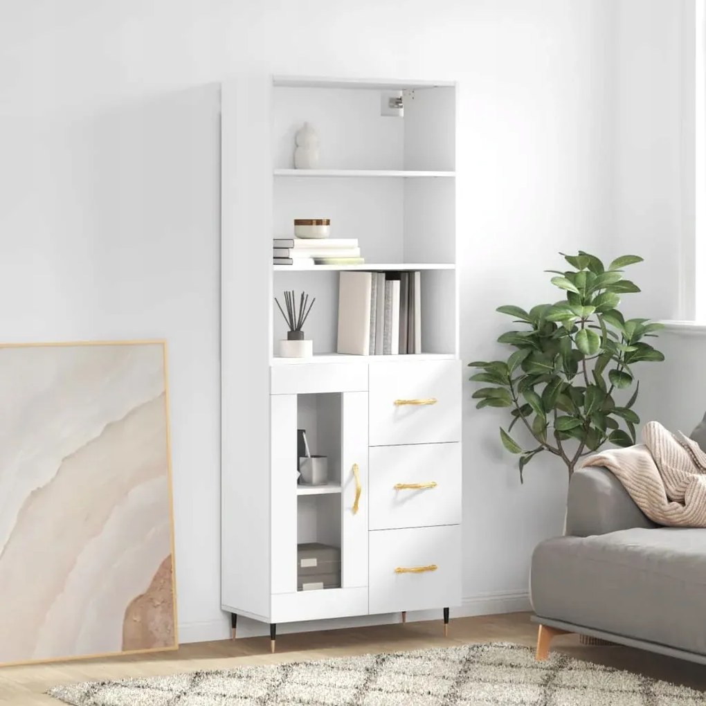 Fionshop 263888984 Skříň highboard bílá 69,5 x 34 x 180 cm kompozitní dře