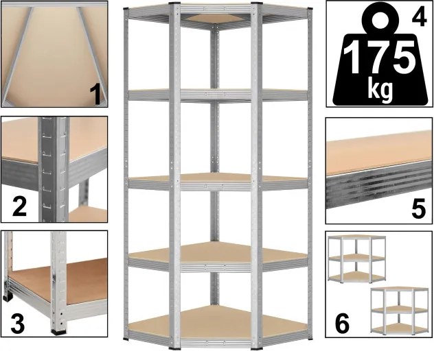 Rohový regál stříbrný 180x70x40 cm