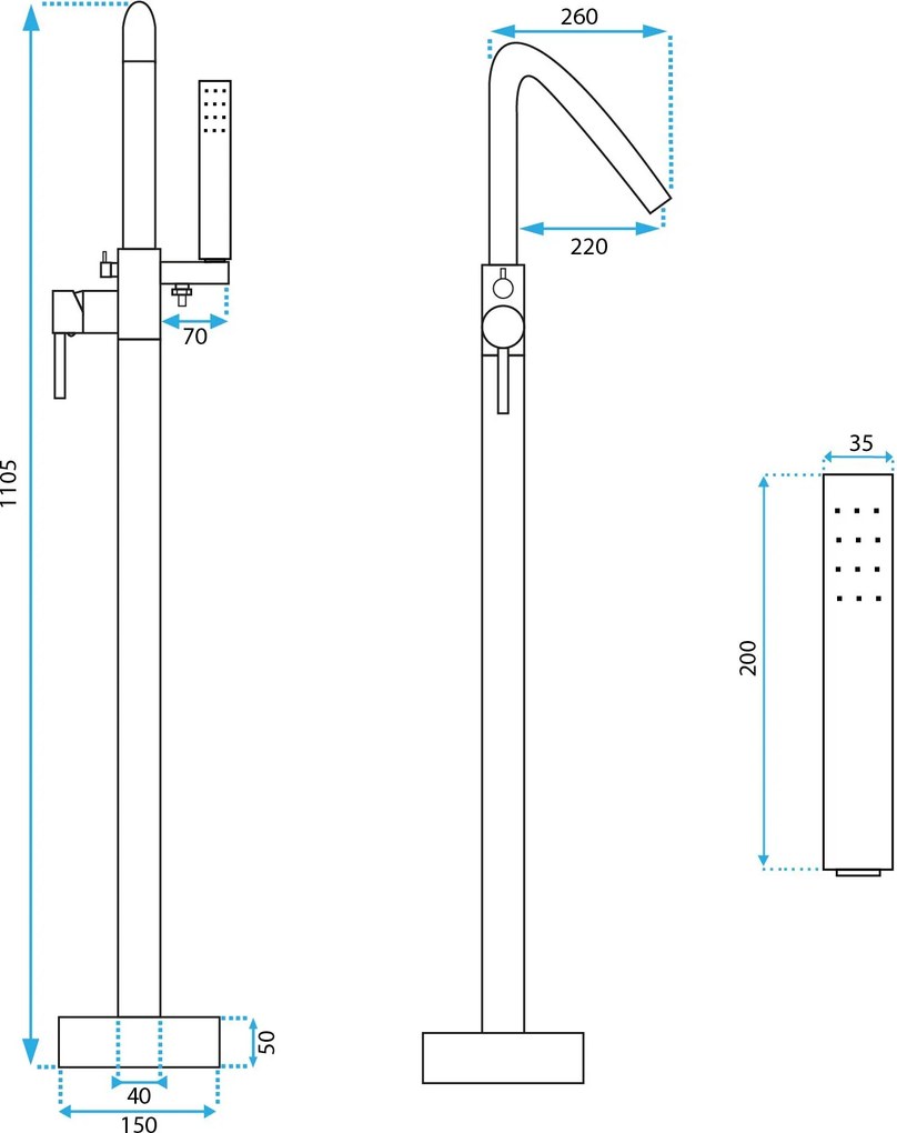 Rea Aras, volně stojící vanová baterie h-1105, chromová, REA-B2718