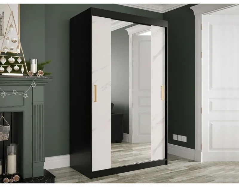 Šatní skříň se zrcadlem Nonnus 120 T1, Úložný prostor: ano, Barva: bílá matná / bílá mramor