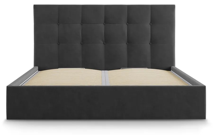 Tmavě šedá čalouněná dvoulůžková postel s úložným prostorem s roštem 180x200 cm Nerin – Mazzini Beds