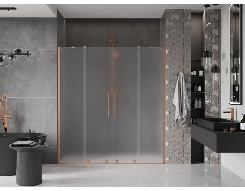 Mexen Velar Duo, posuvné sprchové dveře do otvoru 180 cm, 8mm sklo námraza, měděná matná, 871-180-000-32-65