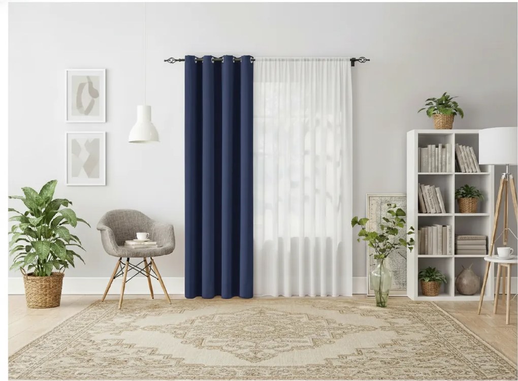 Tmavě modrý závěs OXFORD LIGHT 140x250 cm Zavěšení: Řasící páska