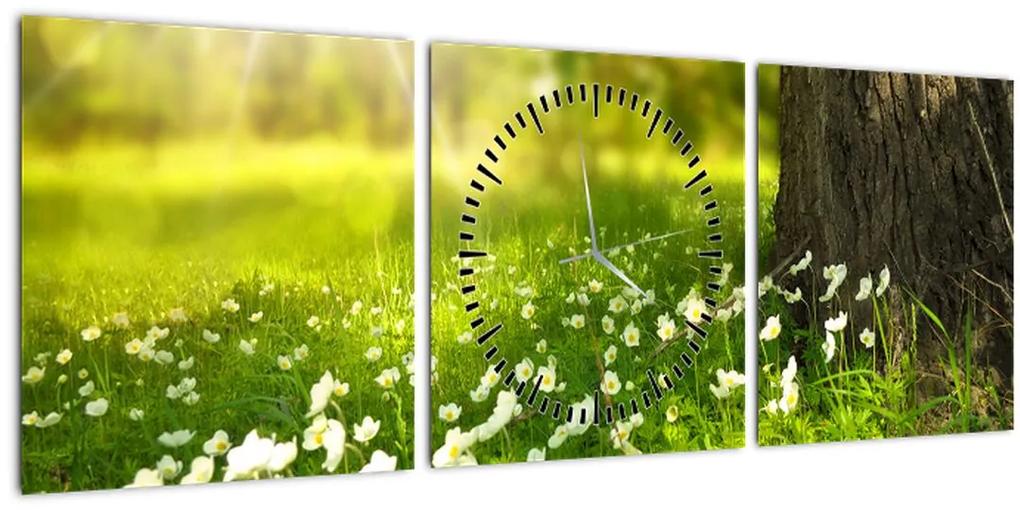 Obraz paseky a květin (s hodinami) (90x30 cm)