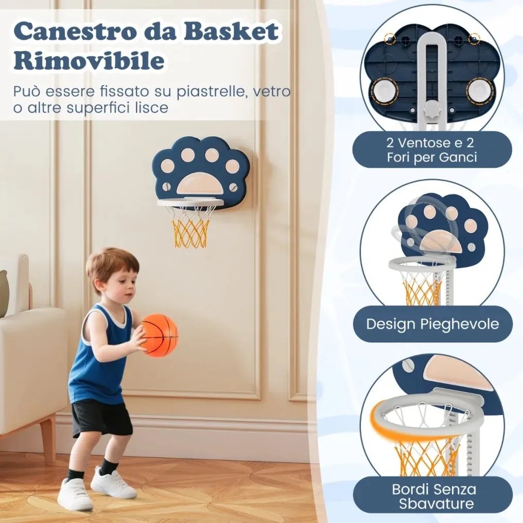 Dětský basketbalový koš 3v1 s nastavitelnou výškou, modrý UY10177BL