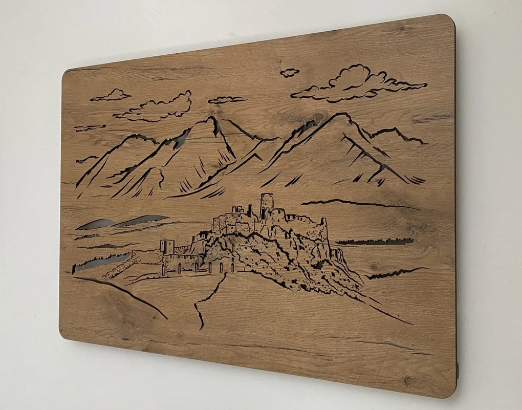 Li-Go "Spišský hrad" světelný obraz s baterií 90x62cm varianta: ovládání na obraze včetně dálkového ovladače, provedení: dub světlý