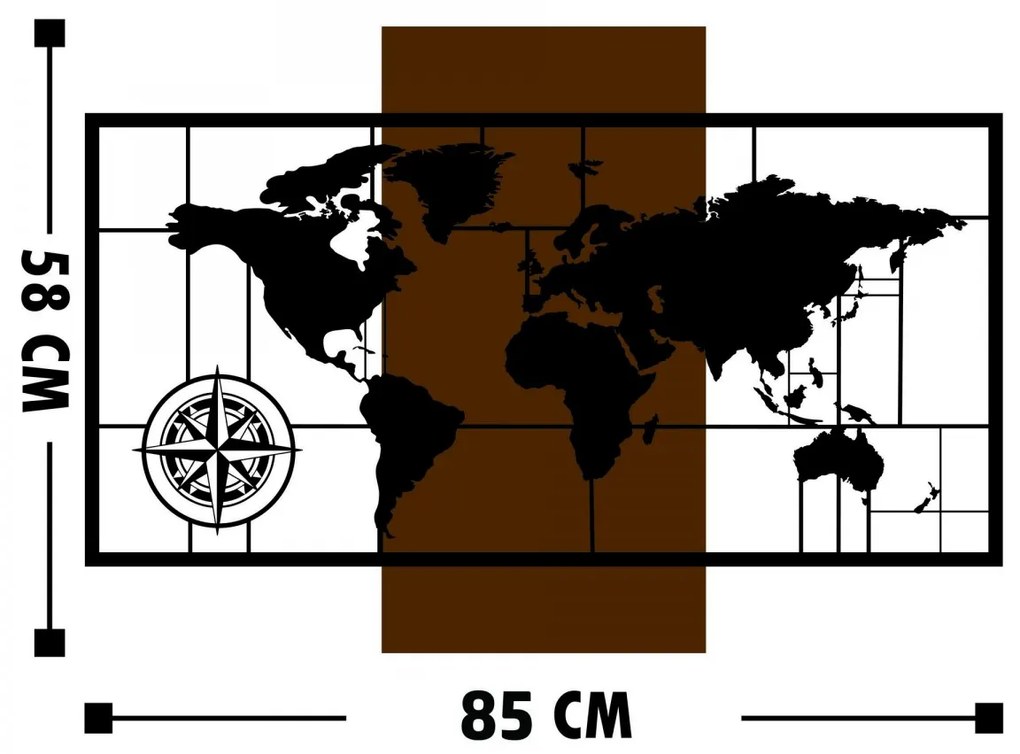 Nástěnná dekorace Agac mapa ořech/černá