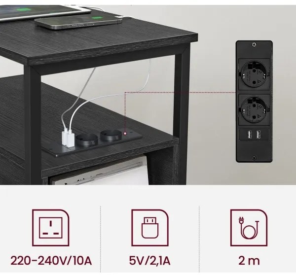 Odkládací stolek s vestavěnými zásuvkami a USB porty ROD černá
