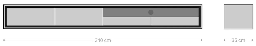 DELIFE TV stolek Stonegrace 240 cm akácie hnědá kamenná dýha 2 dvířka 2 zásuvky 1 přihrádka závěsný