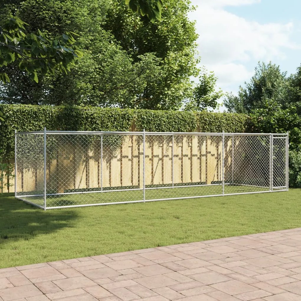 Klec pro psy s dvířky šedá 6 x 2 x 1,5 m pozinkovaná ocel 3209579