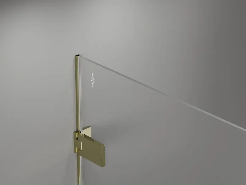 Mexen Lunar-F, skládací sprchový kout levý 100 x 100 cm, 8mm čiré sklo, zlatý profil, 836-100-100-50-00-L