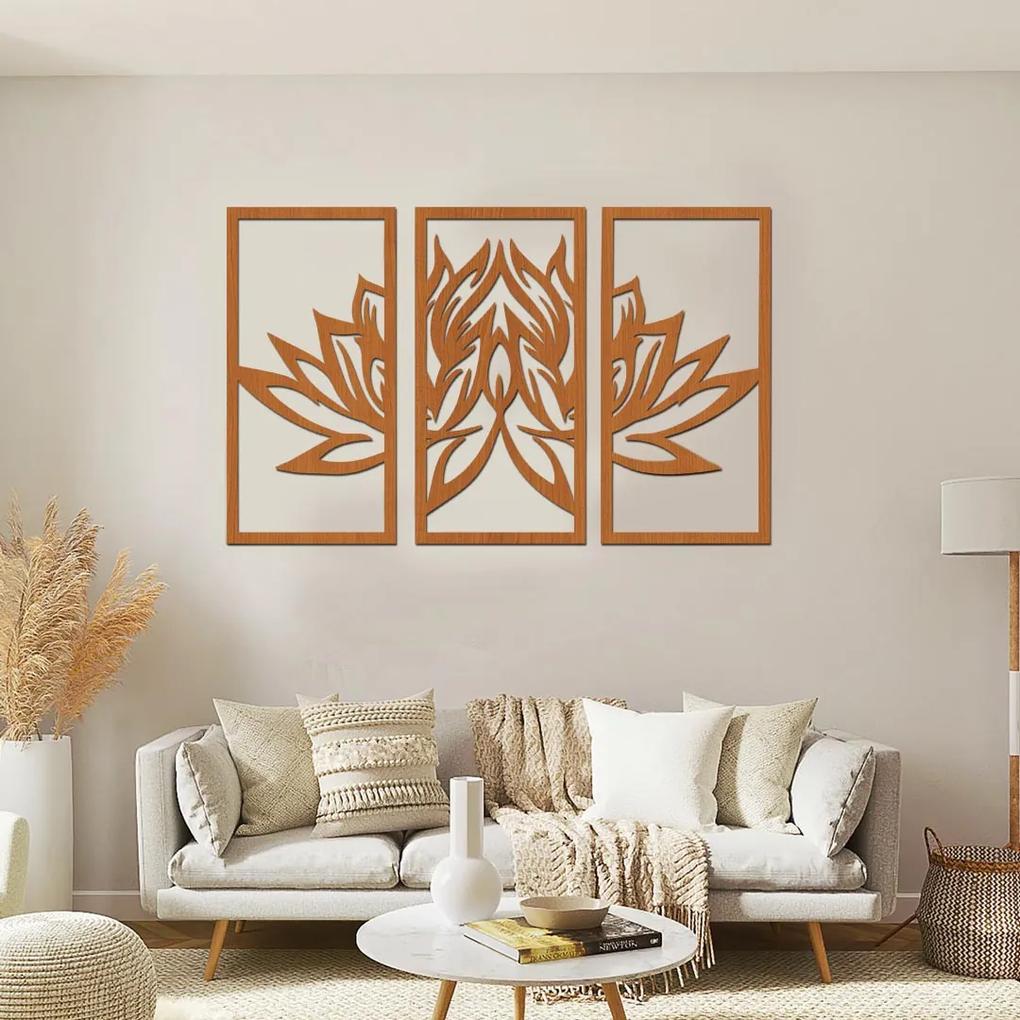 dřevo života 3dílny obraz LOTOSOVÝ KVĚT Barevný vzor: Borovice - limitovaná edice, Rozměry (cm): 150x100