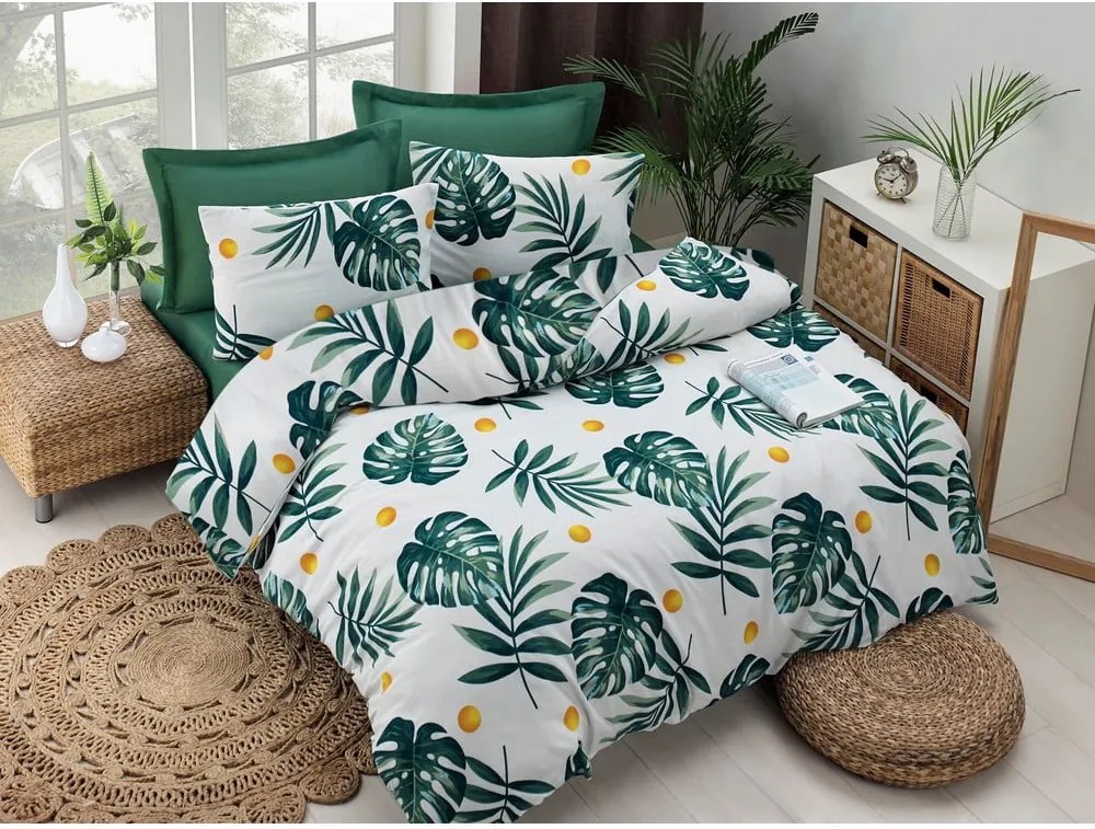 Povlečení na jednolůžko z polybavlny EnLora Home Monstera V2 Green, 140 x 200 cm