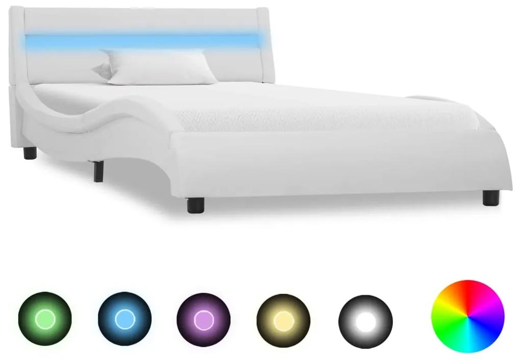 285672 vidaXL Rám postele s LED světlem bílý umělá kůže 90 x 200 cm