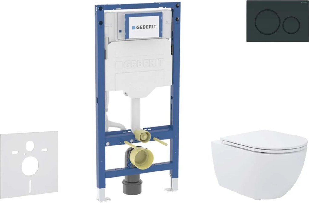 SANITINO - Set předstěnové instalace, klozetu Oudee a Slim sedátka softclose, tlačítko Sigma20, černá lesk/černá mat SANI11CA5192