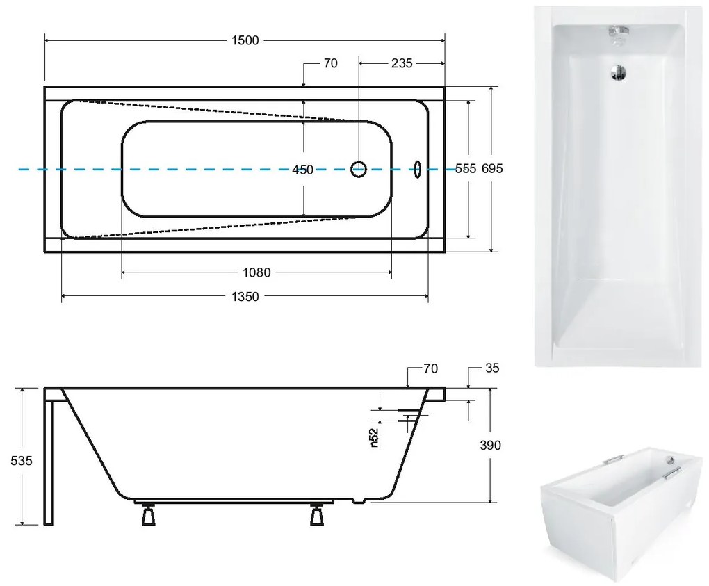 Besco Modern akrylátová vana Délka vany: 140cm