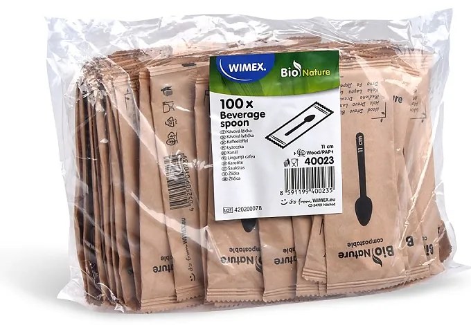 Wimex 40023 - dřevěná kávová lžička 11 cm, jednotlivě balená - 100 ks