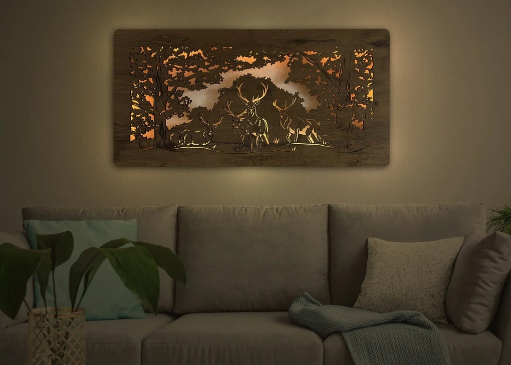 Li-Go "Jeleni" světelný obraz 230V 120x60 cm provedení povrchu: dub světlý